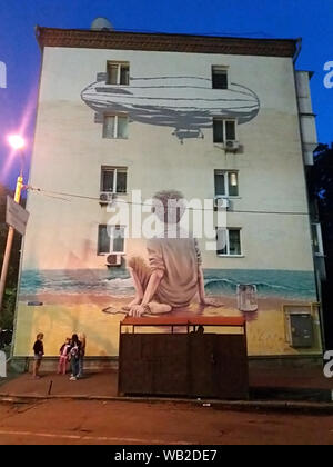 KYIV, UKRAINE - AUGUST 06, 2019: Mural and office centre. Mural "Rise ...