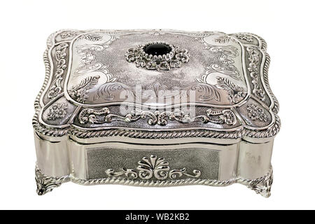 Rectangular and shiny silver box with ornaments Stock Photo - Alamy