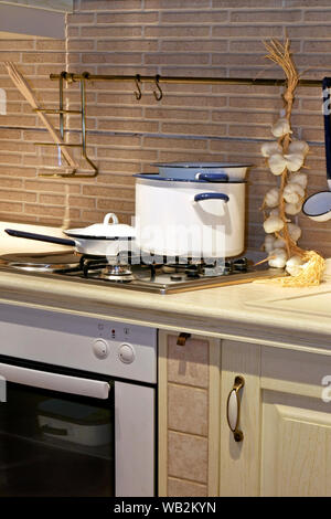 Vintage style kitchen stove in beige color Stock Photo - Alamy