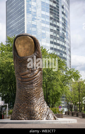 Giant finger, sculpture by Cesar, office buildings, La Defense, Paris ...