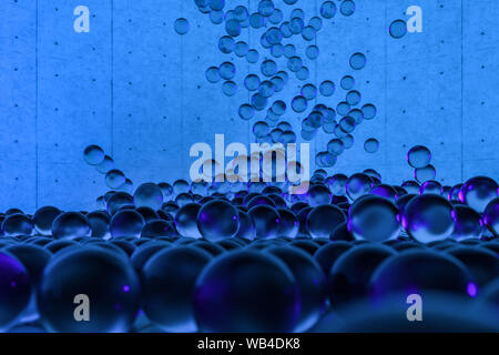 A mass of spheres falling down from above, 3d rendering. Computer ...