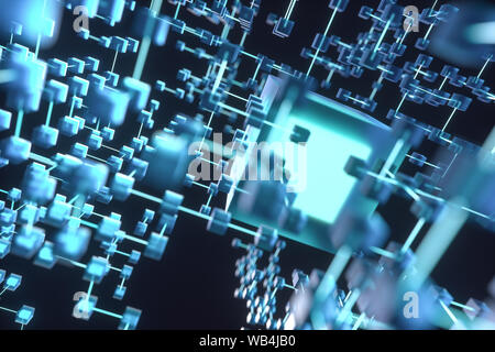 Glowing lines and cubes, technical and scientific background, 3d ...