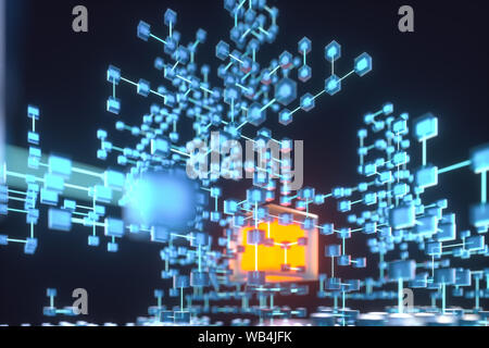 Glowing lines and cubes, technical and scientific background, 3d ...