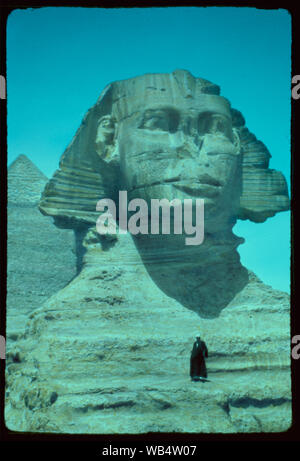 Egypt. Sphinx & pyramids. The Sphinx (full face) & two pyramids ...