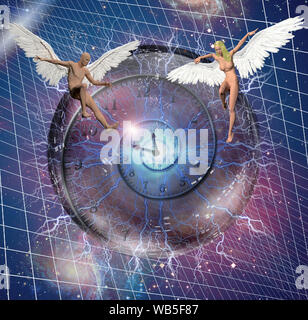 Figures of man and woman with angel wings. Human soul in the center ...