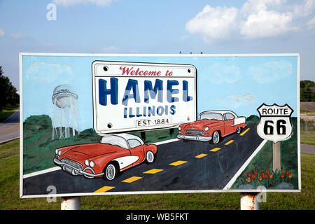 Illinois Hamel,historic highway Route 66,sign,mural,art,IL140902025 ...