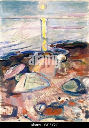 'Moonlight on the Beach' by Edvard Munch depicts a tranquil beach scene ...