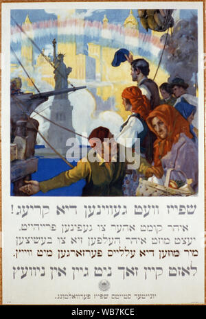 Statue of Liberty. Poster showing immigrants arriving in New York ...