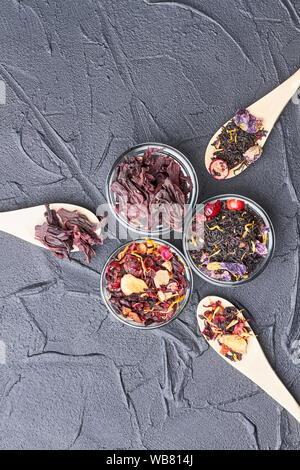 Selection of herbal teas, rose petal, calendula, lavender, and blue ...