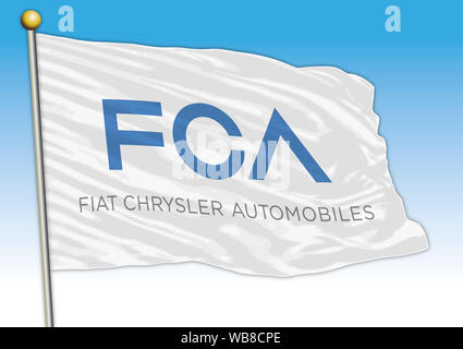 Renault car industrial group, flag with logo, illustration Stock Photo ...