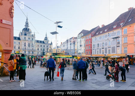 Graz, Austria - February 16, 2019: Tram and people in Downtown and Old ...