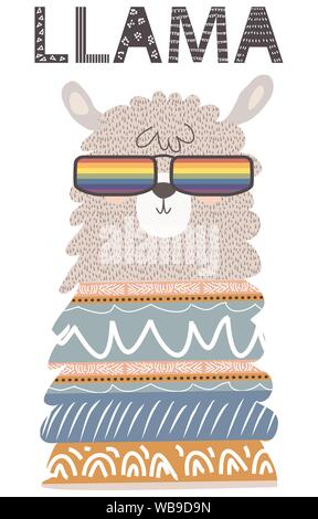 Lama in the Scandinavian style, fashionable, cool, in rainbow glasses ...
