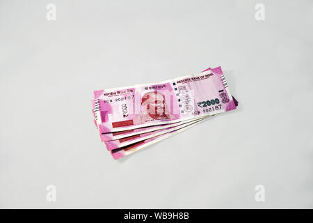 Modern Indian Two Thousand Rupees Currency Note on a minimal green ...