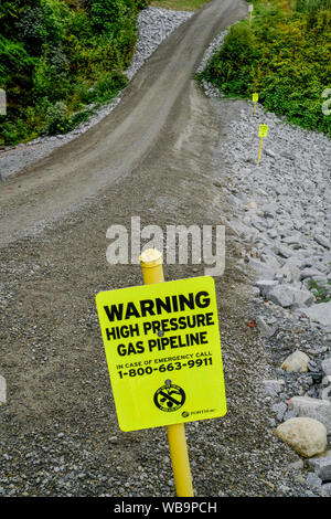 Underground Natural gas pipeline warning sign. Energy infrastructure ...