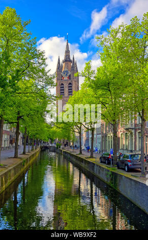 The canals and waterways in the city of Delft in the Netherlands on a ...