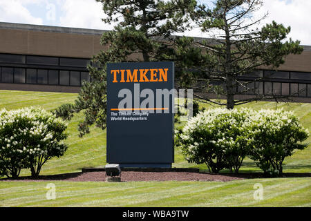 A logo sign outside of the headquarters of The Timken Company in North ...