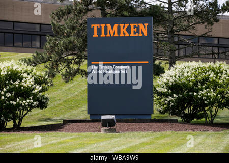 A logo sign outside of the headquarters of The Timken Company in North ...