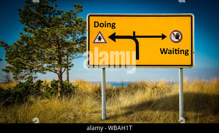 Street Sign the Direction Way to Doing versus Waiting Stock Photo - Alamy