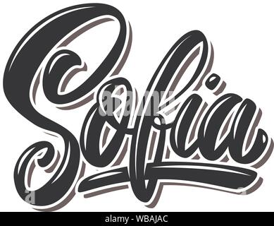 Sofia (capital of Bulgaria). Lettering phrase on white background ...