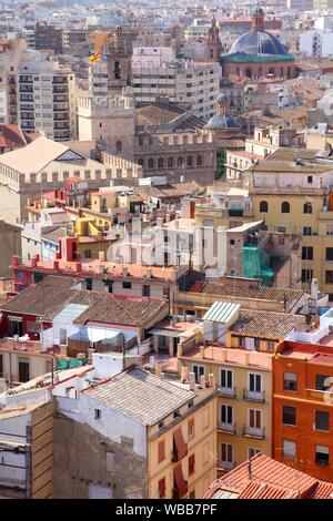 Valencia, city in Spain. Aerial view of cathedral and the old town ...