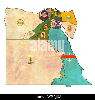 territories and flags of egyptian governorates on map of administrative ...