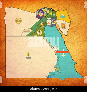 territories and flags of egyptian governorates on map of administrative ...