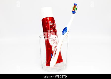 Colgate Max White Toothpaste produced by Colgate-Palmolive Stock Photo ...