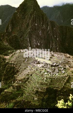 In der gut erhaltenen Ruinenstadt Machu Picchu in den Anden über dem ...