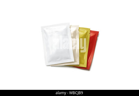 Blank red catsup and white sachet packet mockup, isolated, top view, 3d ...