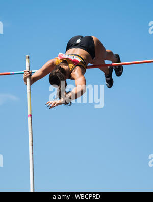 Jade Ive in action during the Women's Pole Vault during day one of the ...
