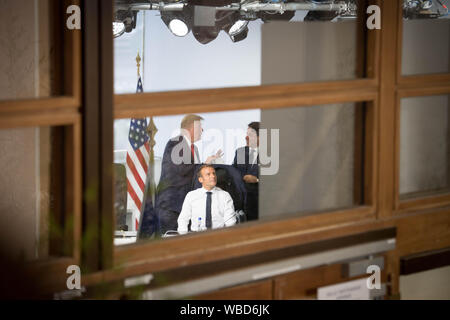 The French President Emmanuel Macron seen during a meeting with ...