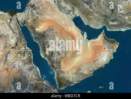 Satellite view of Jordan (with country boundaries and mask). This image ...