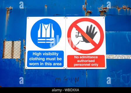 Safety and warning signs attached to a metal distribution box Stock ...