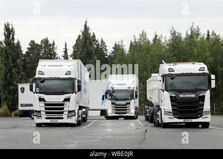 Turku, Finland. August 23, 2019. Scania truck yard with two high ...