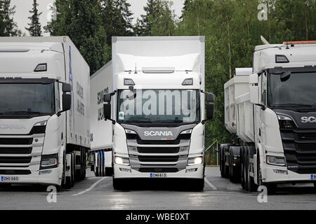 Turku, Finland. August 23, 2019. Scania truck yard with two high ...