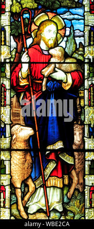 A stained glass window by A. L. Moore depicting The Lamb of God ...