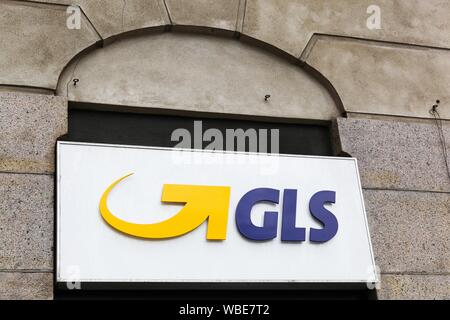 GLS logo on a wall. General Logistics Systems is a dutch british owned ...