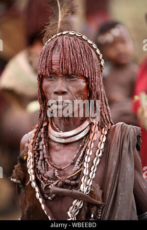 Portrait, Hamer traditional dance, Turmi, Hamer land, Ethiopia Stock ...