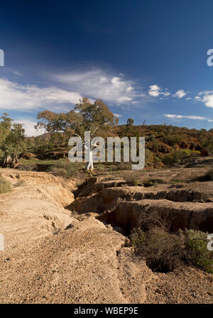 Landscape with deep and gaping fissures across the ground at the foot ...