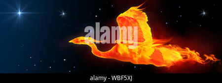 An art of a mythological bird known as phoenix, a human girl with wings ...