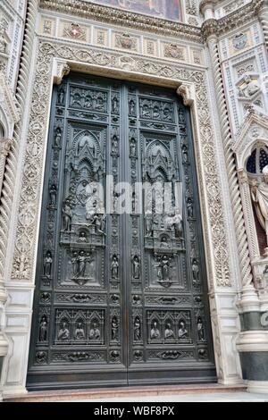 Intricate portico of Santa Maria Cathedral in Tui, Spain, a pioneering ...