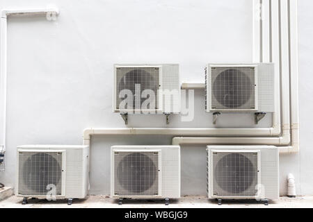 Air compressor machine part of air conditioner system on roof deck with ...