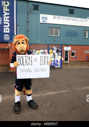 Bolton mascot Lofty the Lion stands in solidarity at Gigg Lane, Bury ...