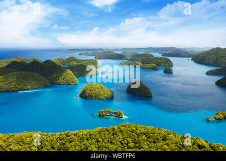 Beautiful view of Palau tropical islands and Pacific ocean from above ...