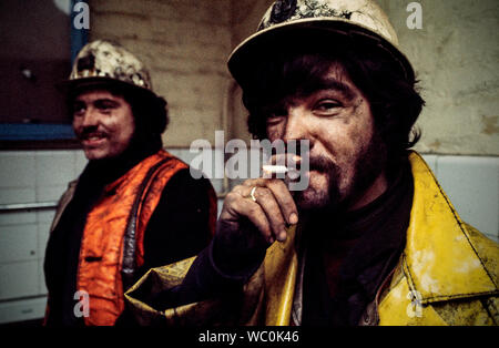 Blyth Colliery Northumberland UK. 1977 Miners coming off shift after a ...