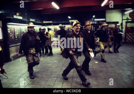 Blyth Colliery Northumberland UK. 1977 Miners coming off shift after a ...