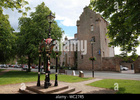 Main street in Dornoch, east coast, Sutherland, Scotland showing ...