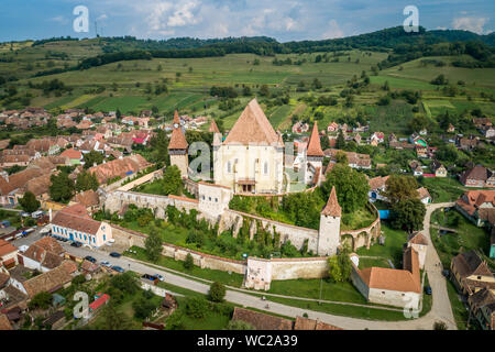 Aerial view of Biertan fortified saxon church, Unesco World Heritage ...