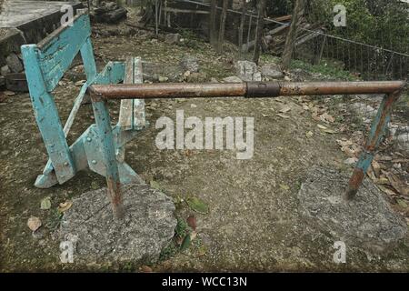 Old broken bench in a park Stock Photo - Alamy