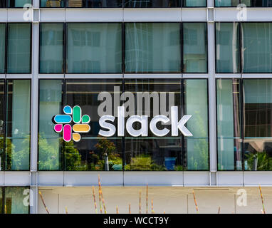 Slack Technologies logo on facade of software company headquarters with ...